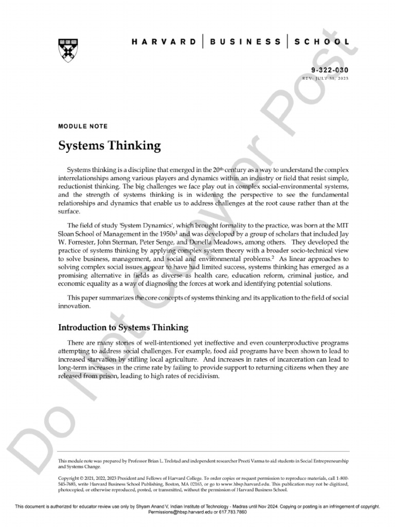 (Restricted) Module Note Systems Thinking HBS | PDF