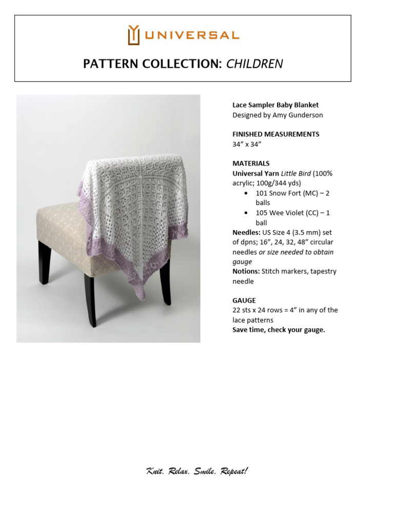 Lace Sampler Baby Blanket in Universal Yarn Little Bird Downloadable ...
