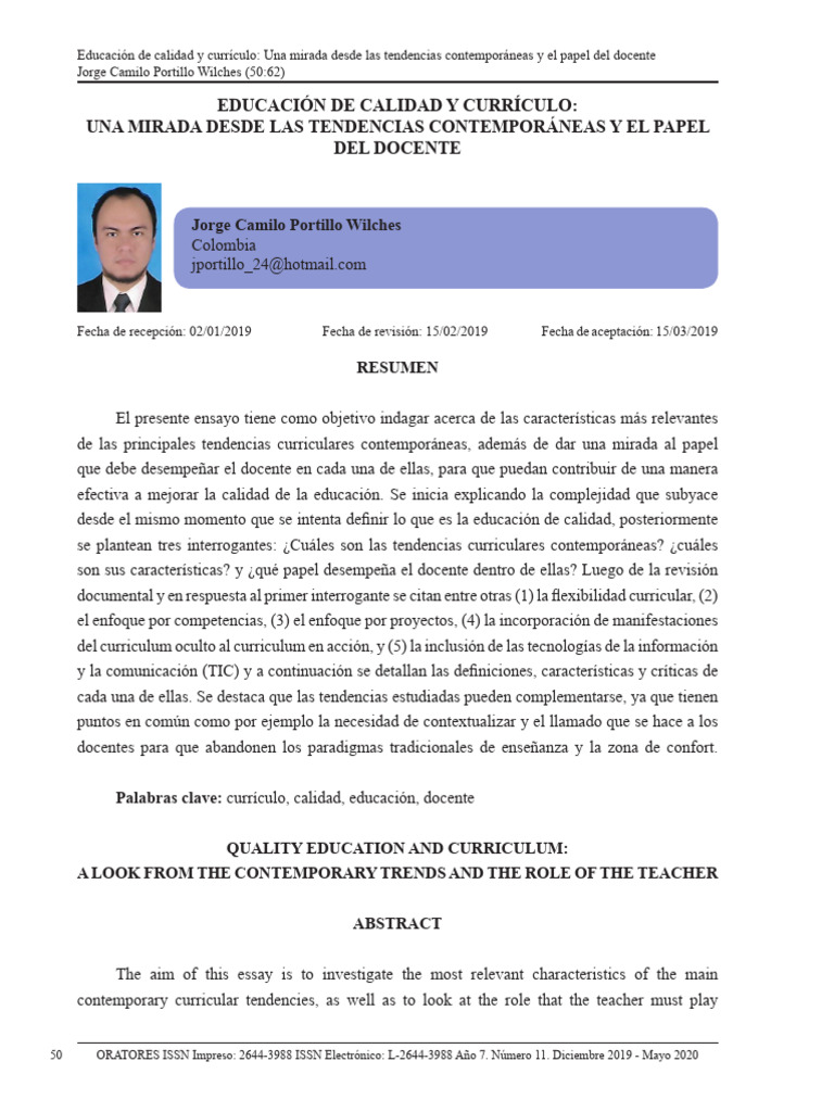 Portillo-Educ de Calidad y Curriculum. Tendencias y Papel Docente | PDF | Plan de estudios ...