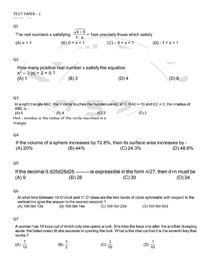 TEST PAPER - 1 | PDF
