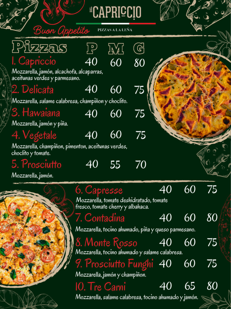 Menú de Pizzería Capriccio | PDF | Pizza | Cocina