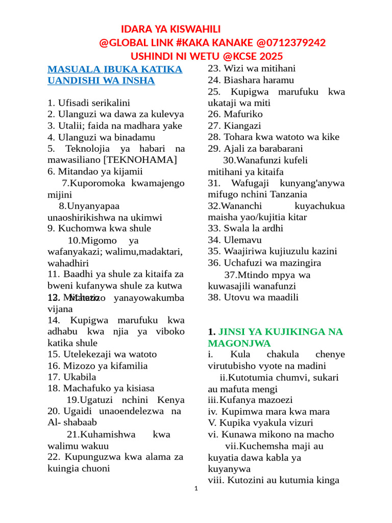 Masuala Ibuka Kaka Kanake 2025 | PDF