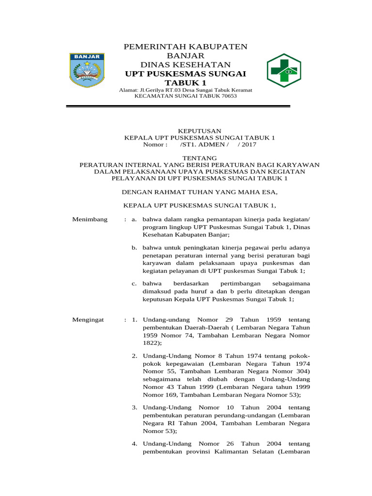 2.4.2.1 SK PERATURAN INTERNAL YG BERISI PERATURAN BAGI KARYAWAN DLM ...