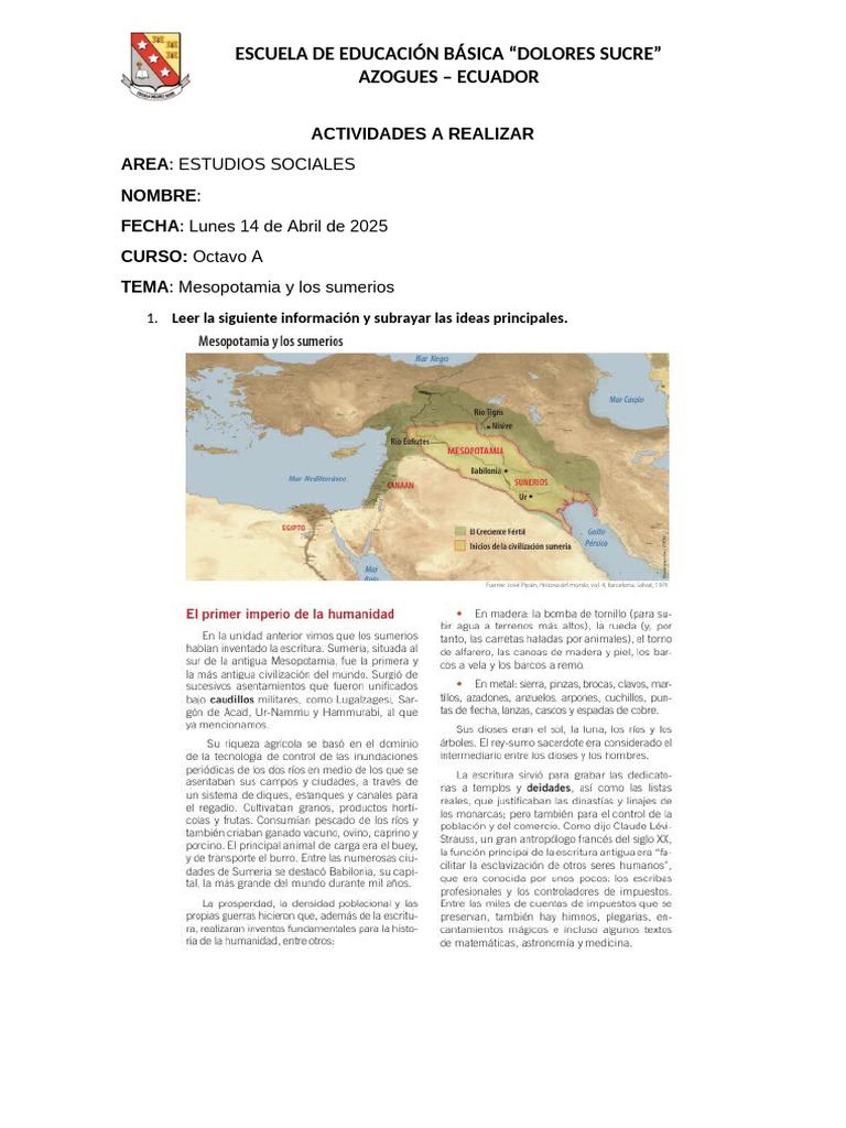 Actividades sobre Mesopotamia y Sumerios | PDF | Sumeria | Mesopotamia