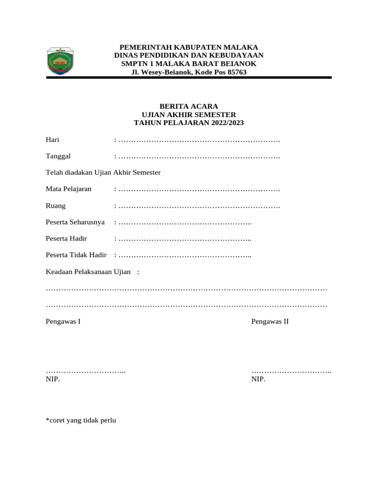 Berita Acara Ujian Try Out 2023 | PDF