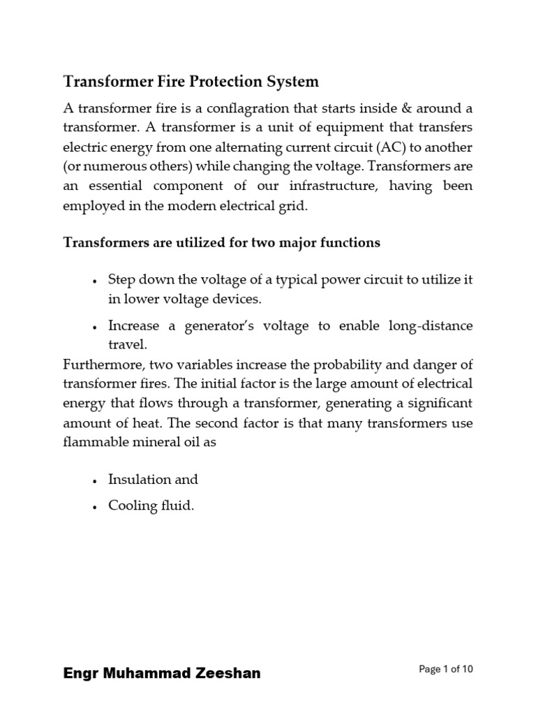 Transformer Fire Protection System | PDF | Transformer | Alternating ...