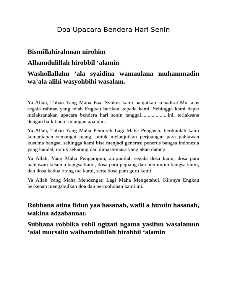 Doa Upacara Bendera Hari Senin | PDF