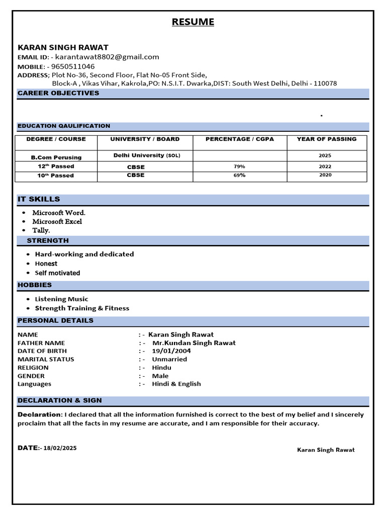 Resume: Karan Singh Rawat | PDF