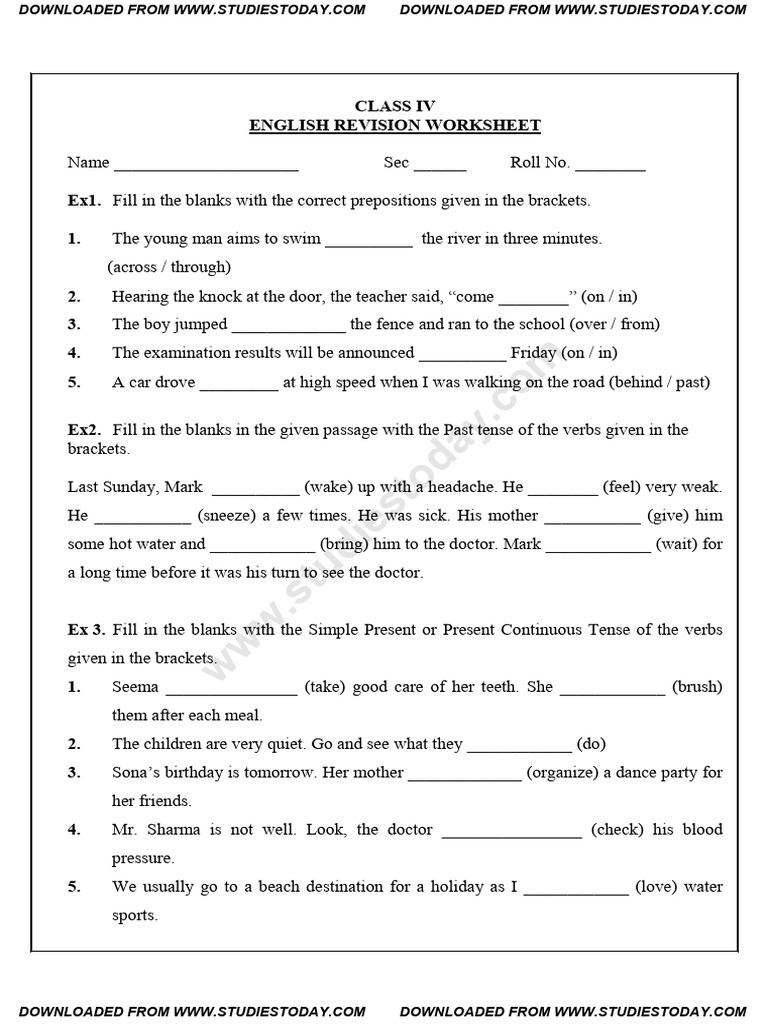 Class IV English Revision Worksheet | PDF | Language Mechanics | Syntax