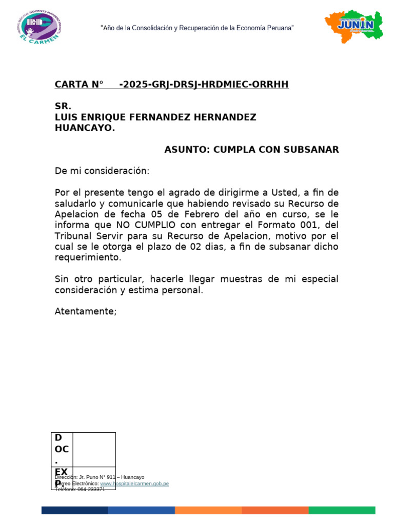 Carta - Formato 001 | PDF | Judicaturas