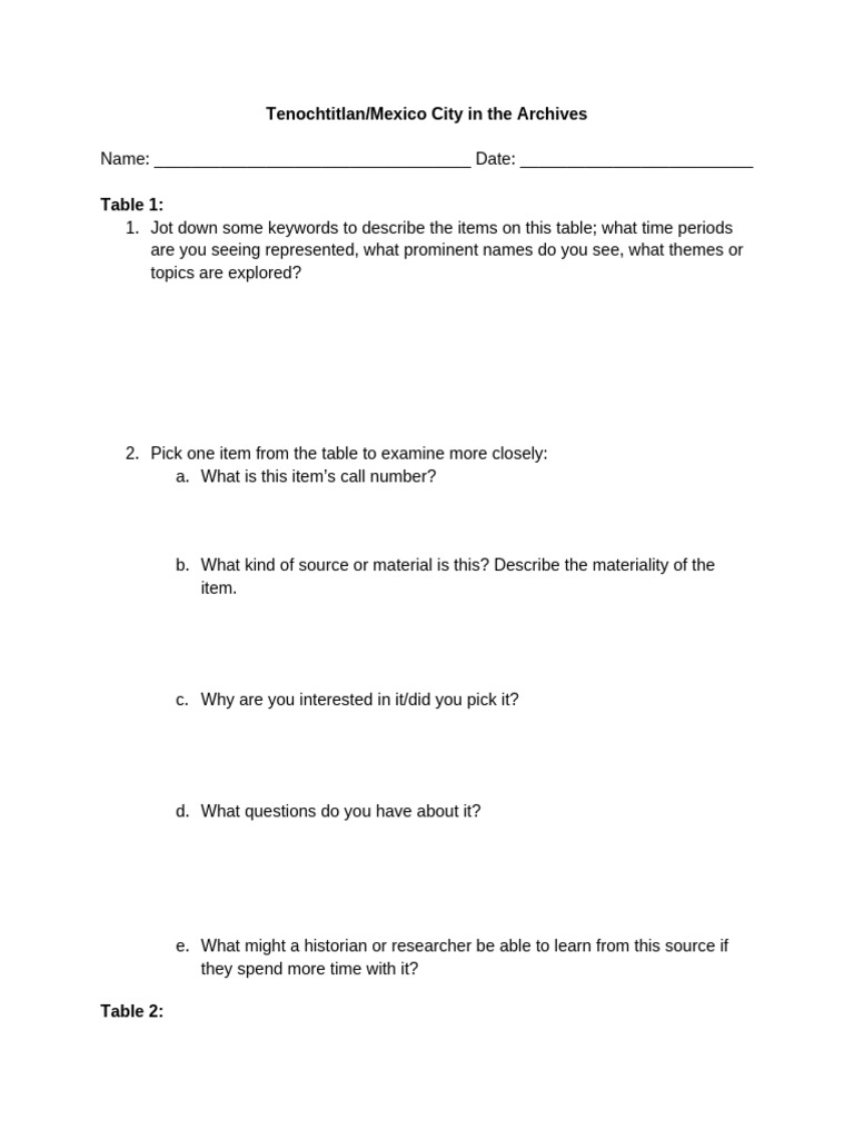 HIS 30 Worksheet Draft - Tenochtitlan - Mexico City | PDF | Liberal ...