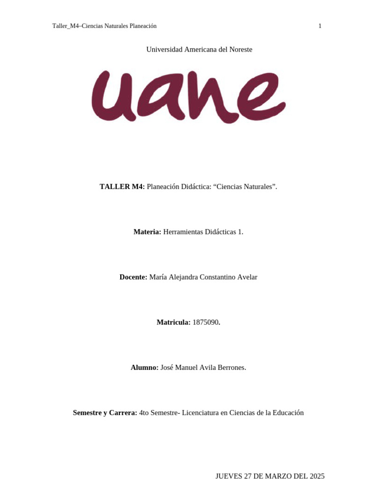 Taller M4 - Planeacion de Clase - Jose Manuel Avila Berrones | PDF ...