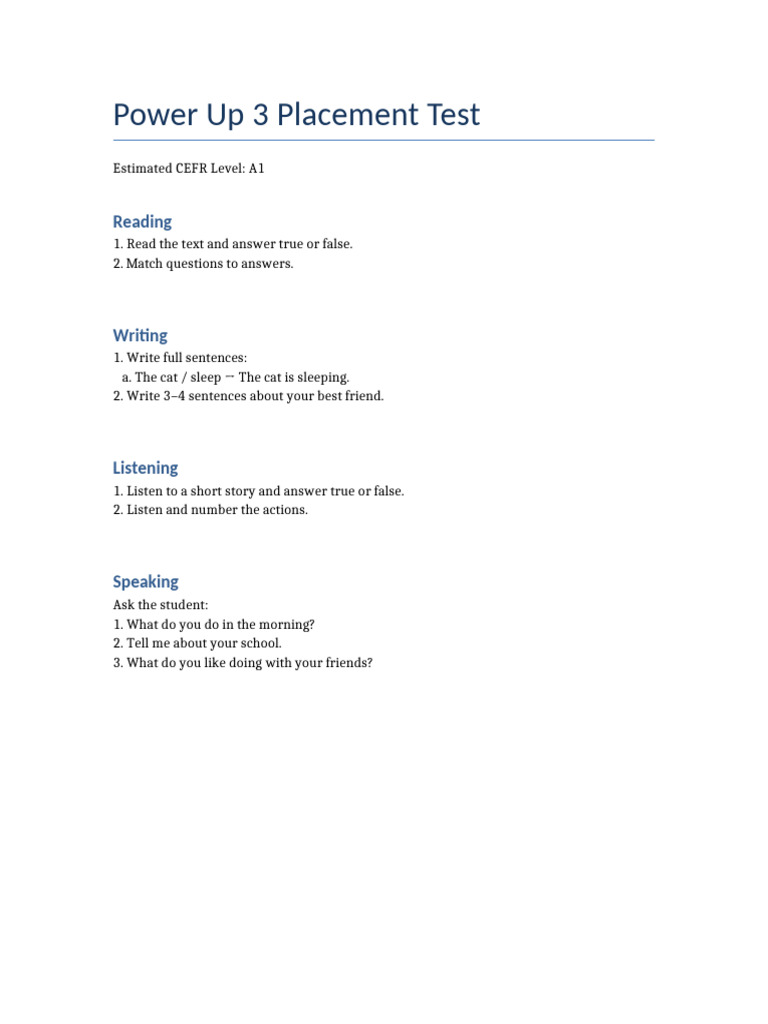 Power Up 3 Placement Test | PDF