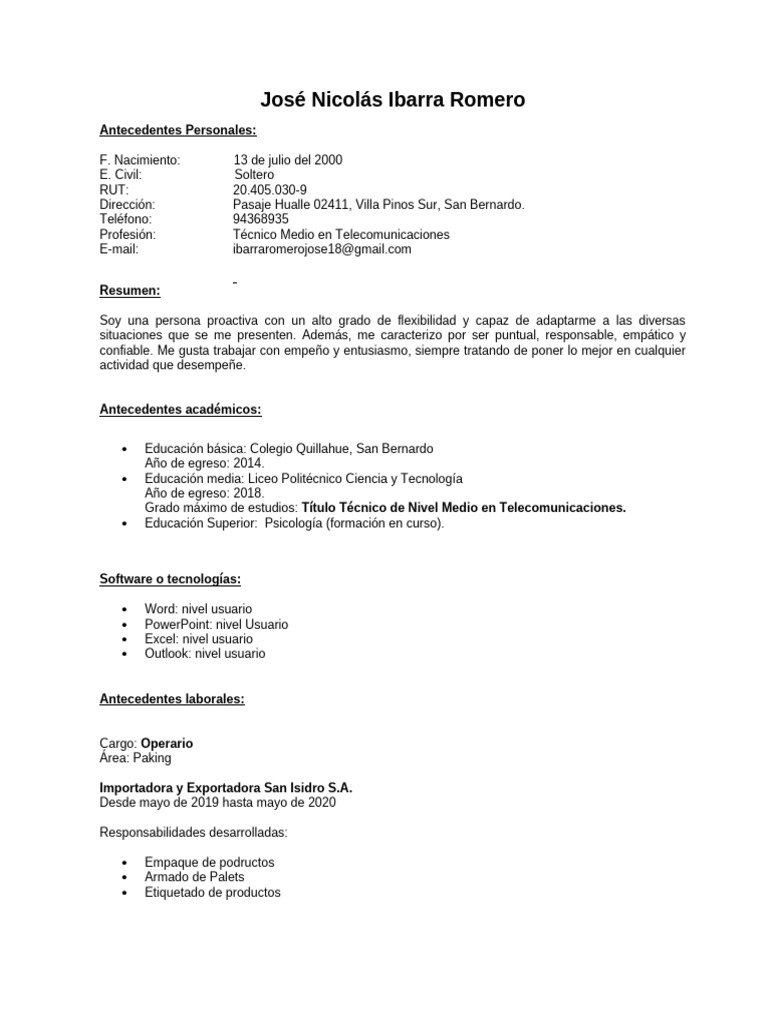 CV José Ibarra Romero | PDF