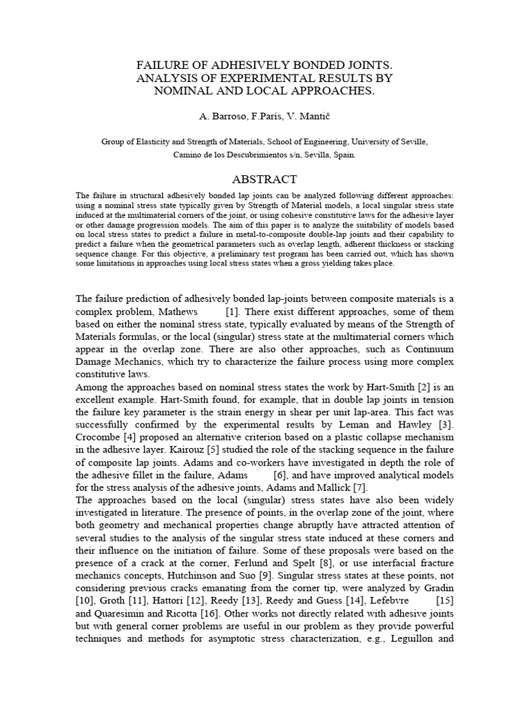 Junction Failure in Bonded Joints Analysis | PDF | Strength Of ...