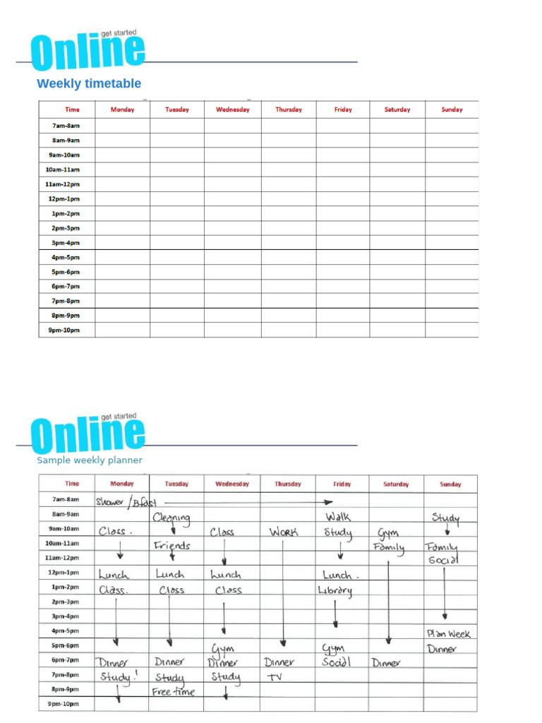 Main - Weekly Timetable Template With Sample | PDF