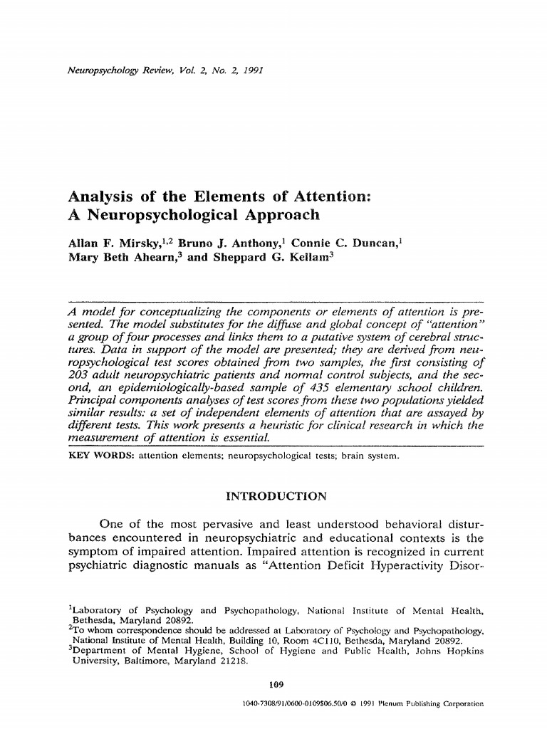 Elements of Attention in Neuropsychology | PDF | Wechsler Adult ...