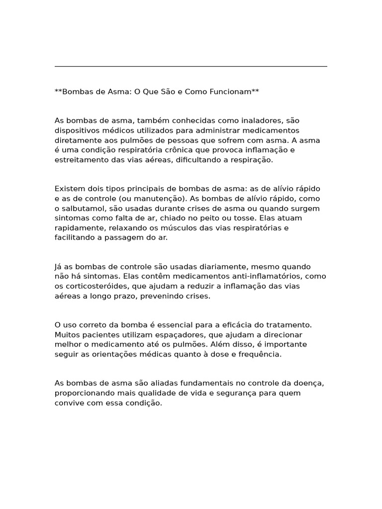 Bombas de Asma: Tipos e Função | PDF