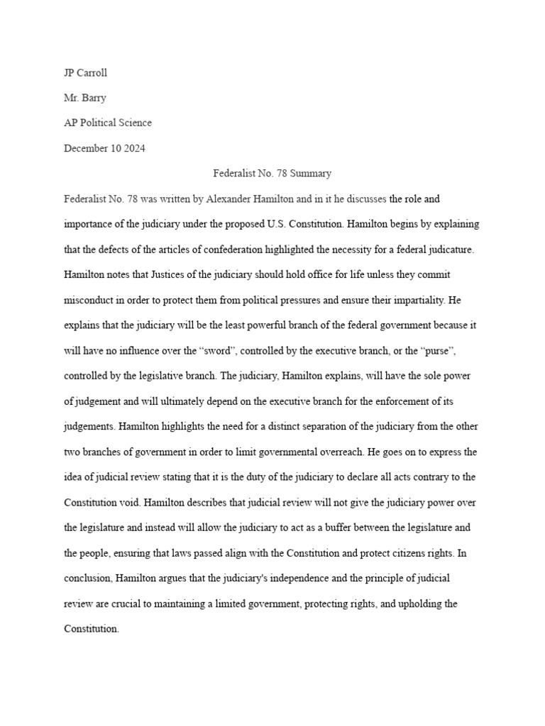 Federalist 78 Summary | PDF