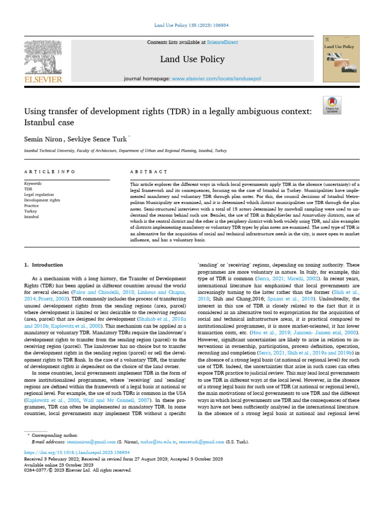 Using Transfer of Development Rights (TDR) in A Legally Ambiguous ...