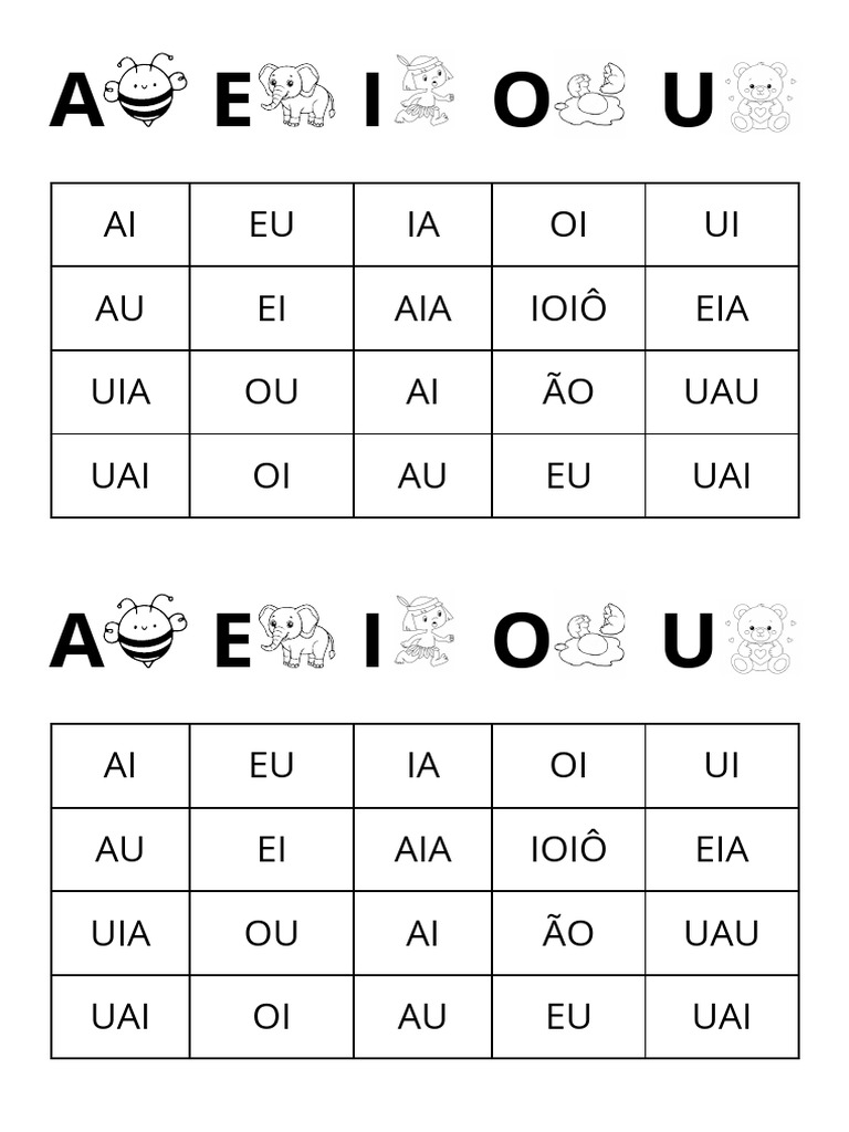 A E I O U: AI EU IA OI UI AU EI AIA Ioiô EIA UIA OU AI ÃO UAU UAI OI AU ...