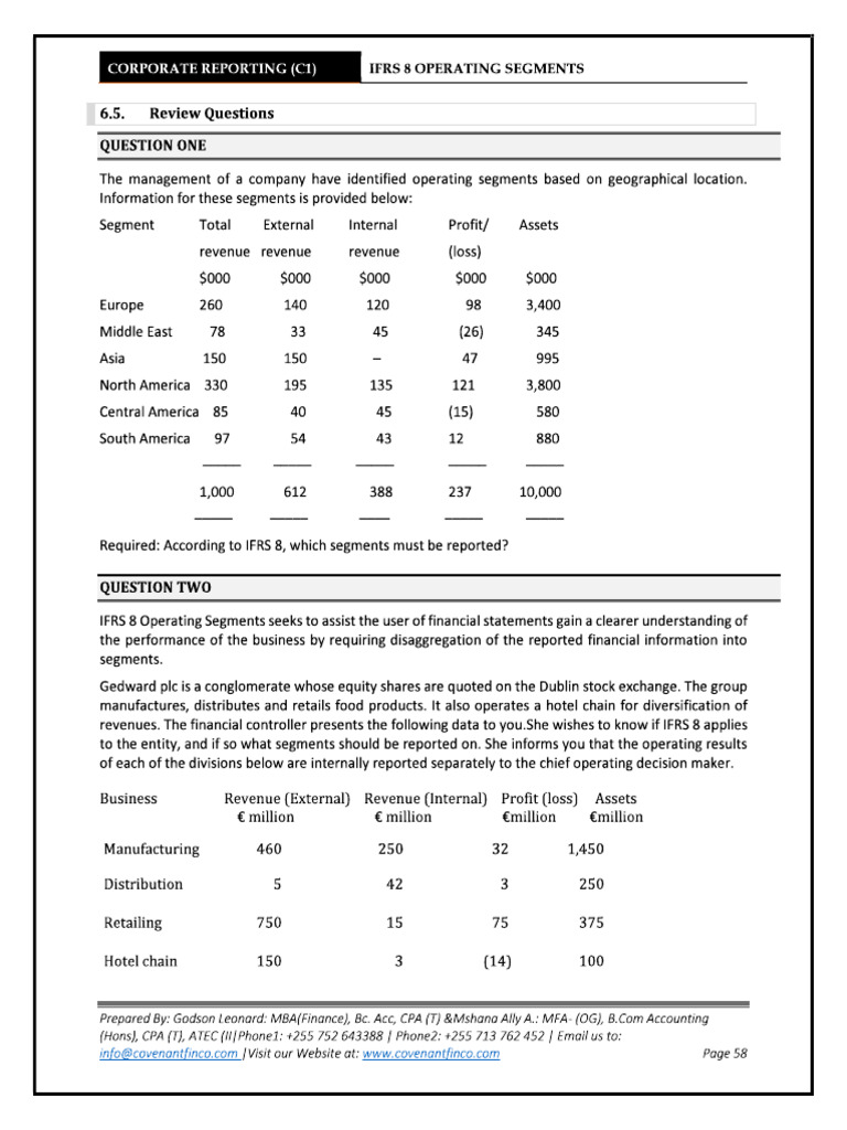 Ifrs 8 - Operating Segments Review Questions (New) | PDF