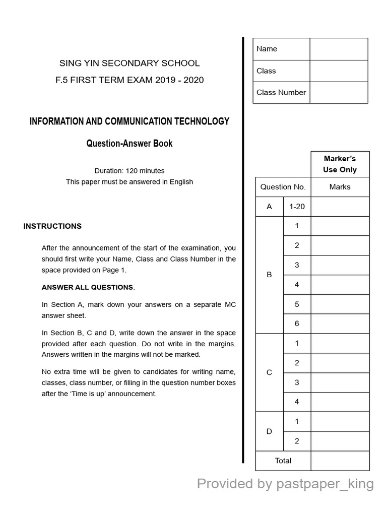 F.5 ICT First Term Exam 2019-2020 | PDF | Data | Computer Data