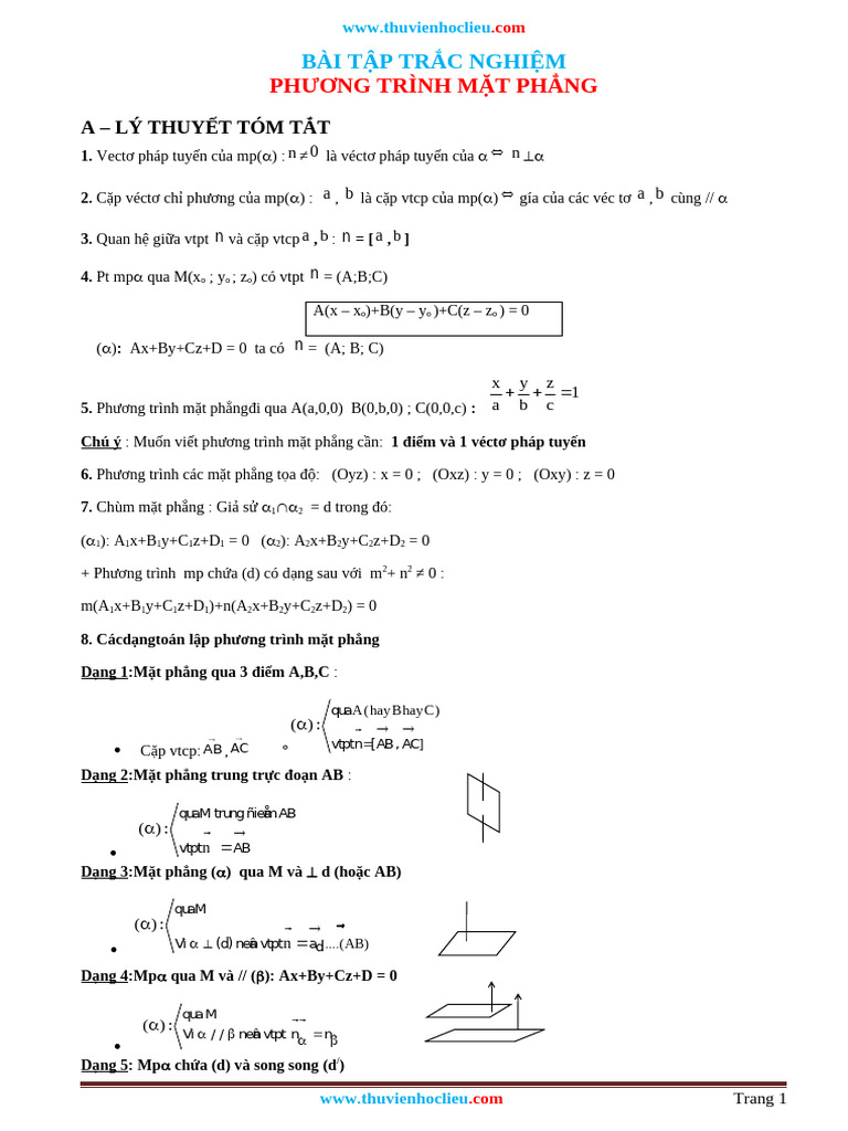 90 Cau Trac Nghiem PHUONG TRINH MAT PHANG | PDF