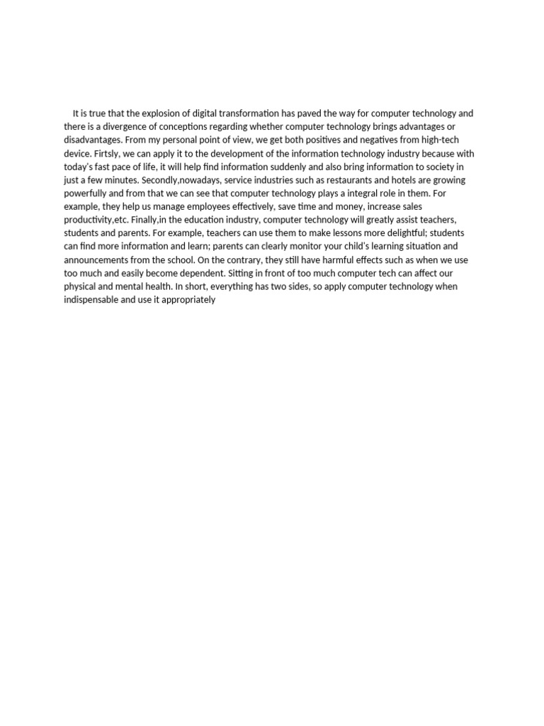 Advantages and Disadvantages of Using Computer Technology in Our Lifes ...