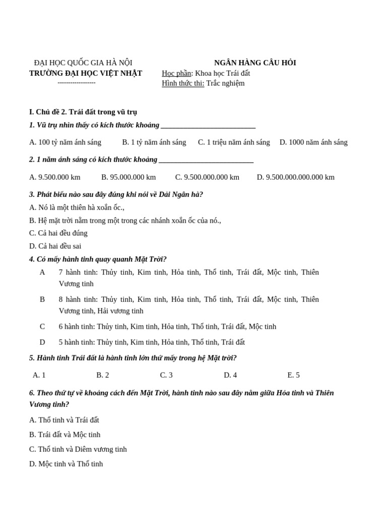 Ngan hang cau hoi cuoi ky - 2024 | PDF