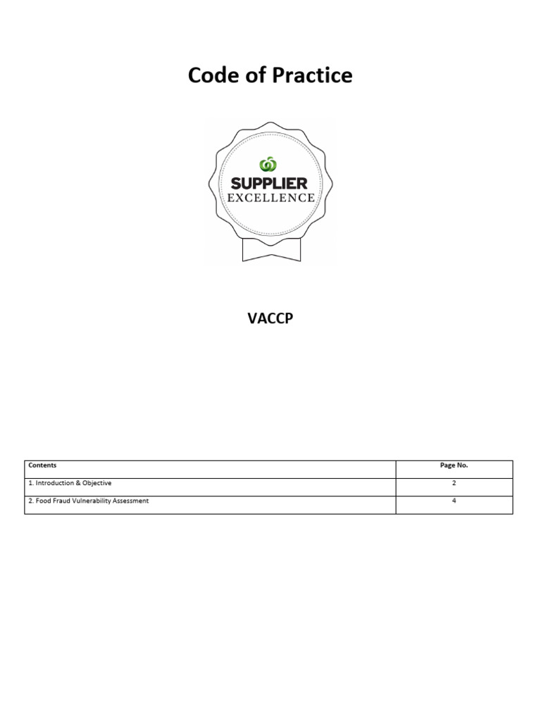 Woolworths VACCP Code of Practice | PDF | Supply Chain | Risk