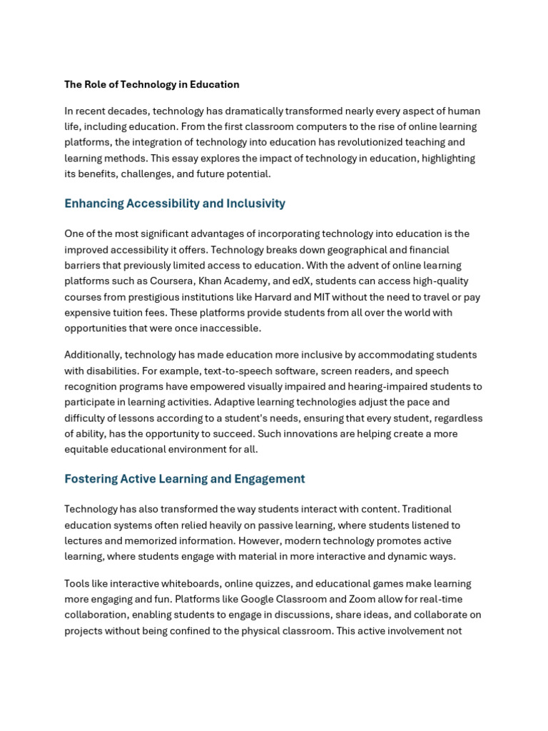 The Role of Technology in Education | PDF | Learning | Educational ...