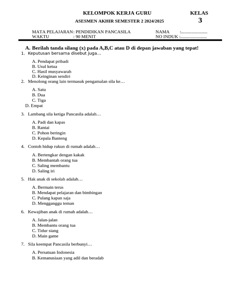 soal kls 3 | PDF
