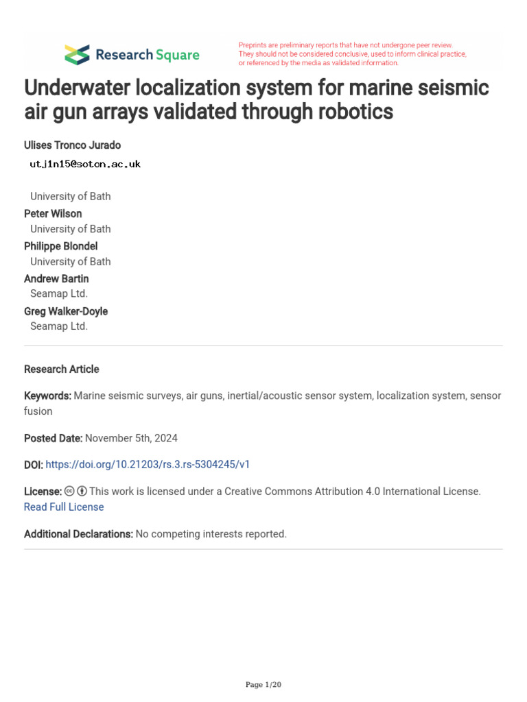 Underwater Localization System For Marine Seismic | PDF