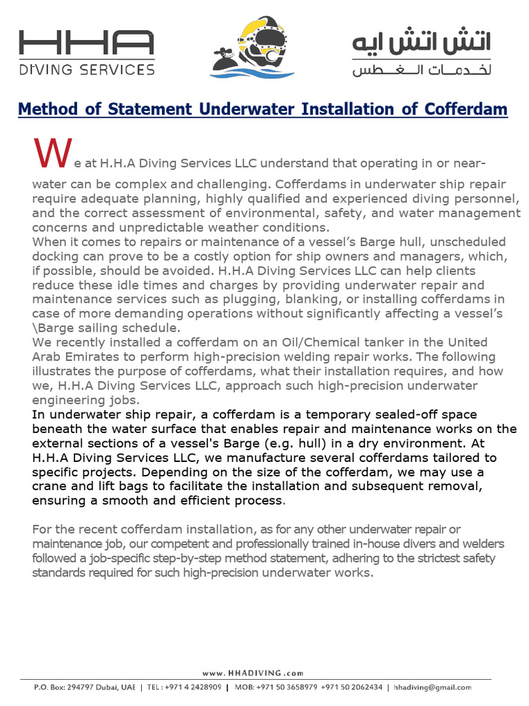 Method of Statement Cofferdam Installation | PDF | Underwater Diving | Ships