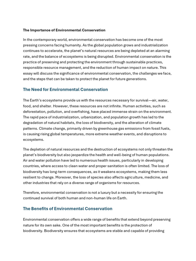 The Importance of Environmental Conservation | PDF | Conservation ...