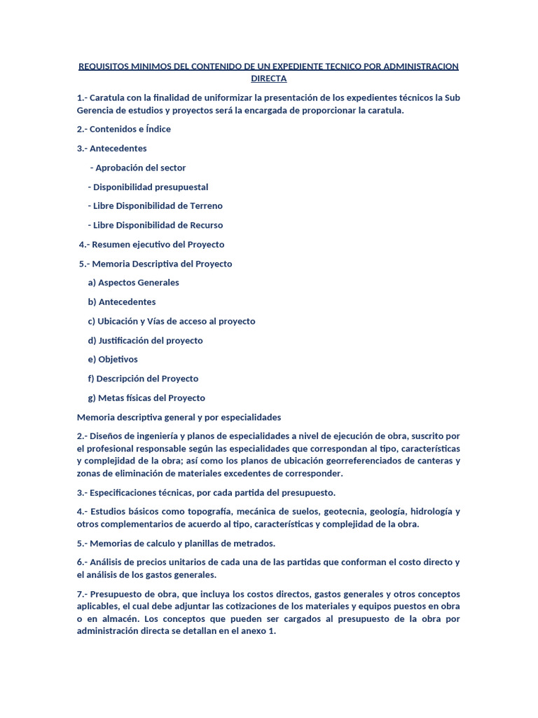 Requisit Minimos Del Contenido de Un Exp. Tec | PDF | Presupuesto
