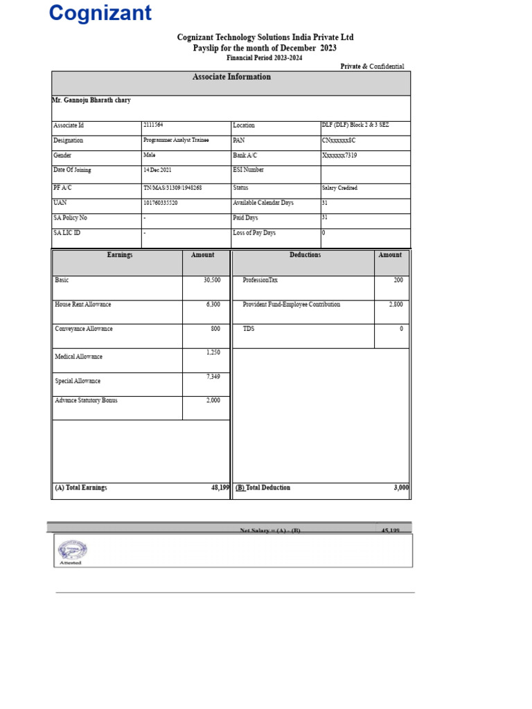 Dec Chary Payslip | PDF