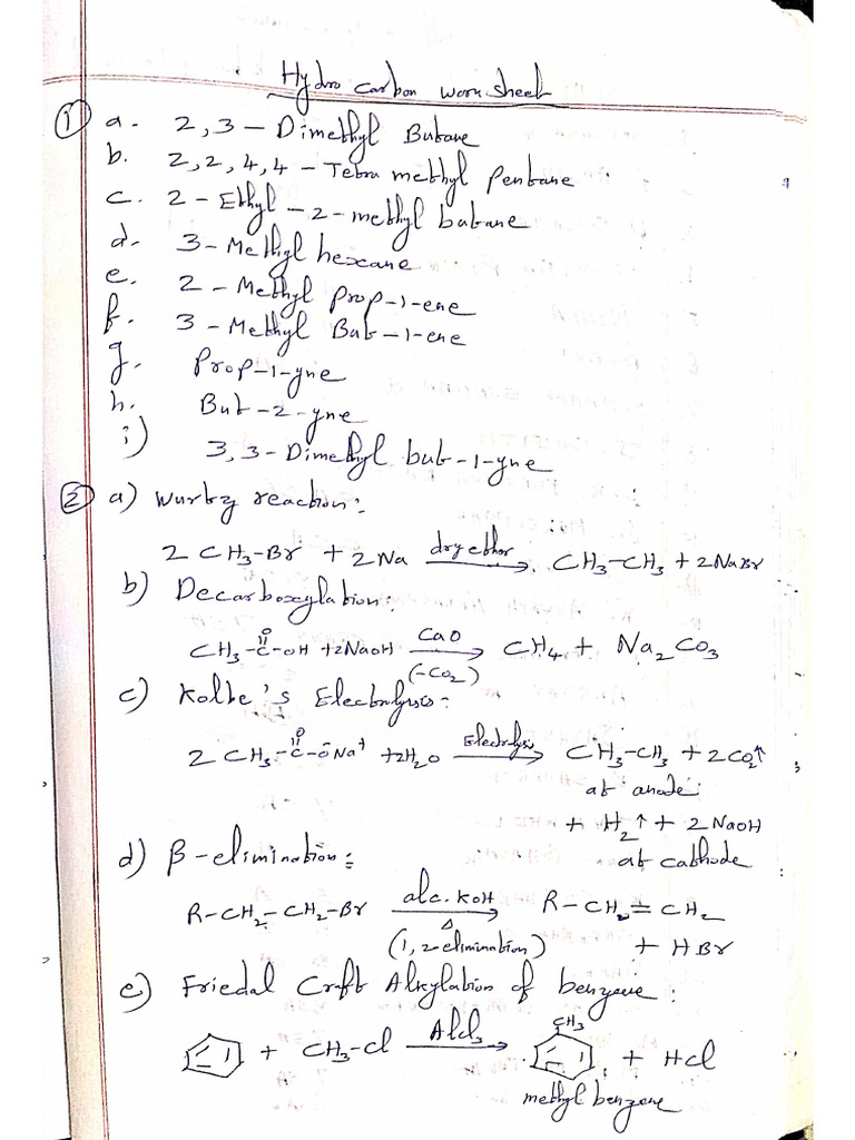 Hydrocarbon work sheet answer | PDF