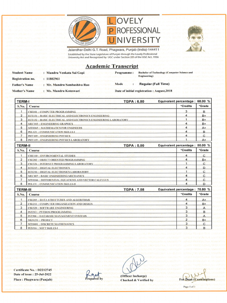College Transcript | PDF