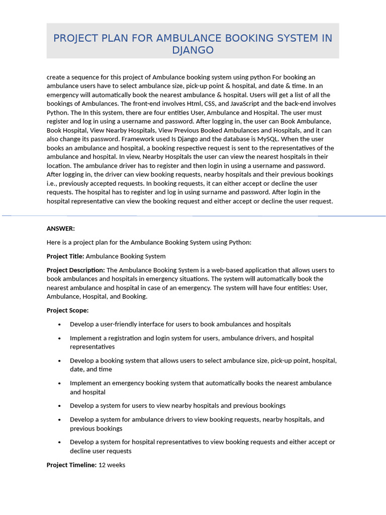 Ambulance Booking System (Project) | PDF | Databases | Software Testing