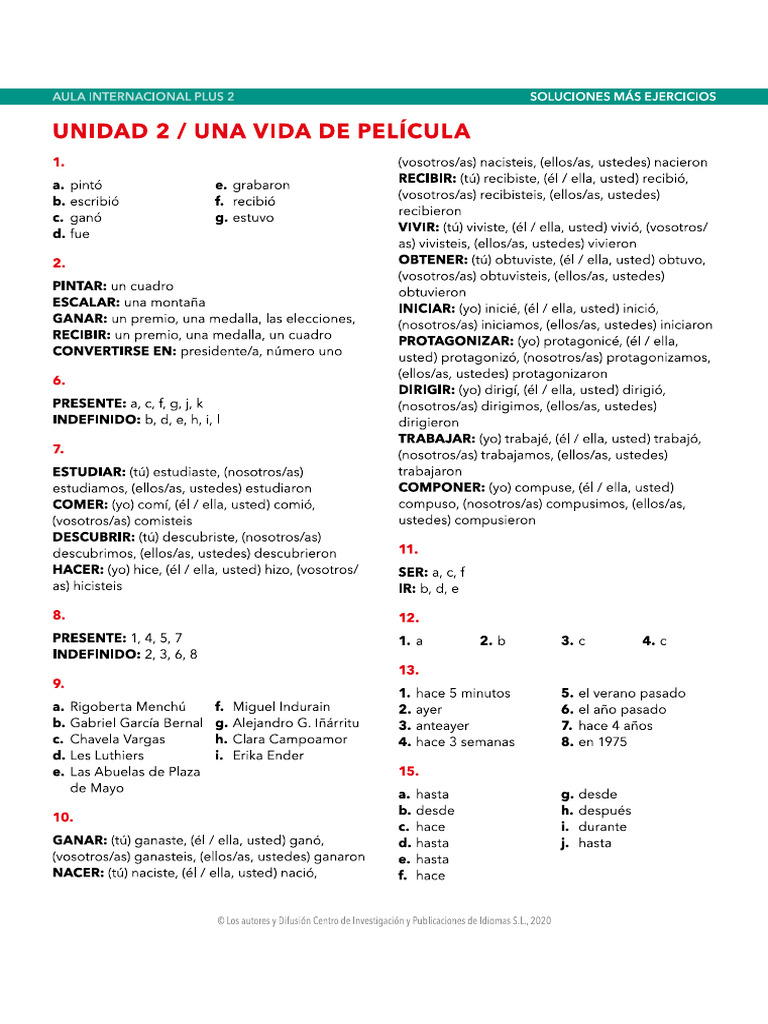 Solucion Unidad 2 Aula Plus 4 | PDF