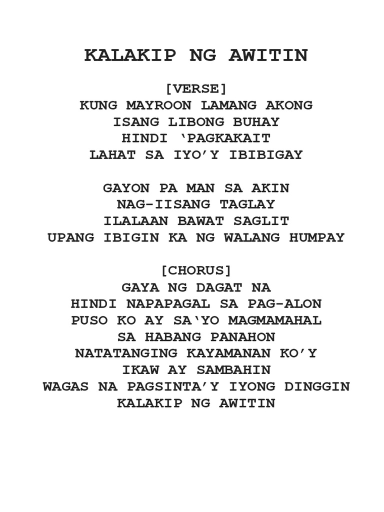 Kalakip NG Awitin Lyrics | PDF