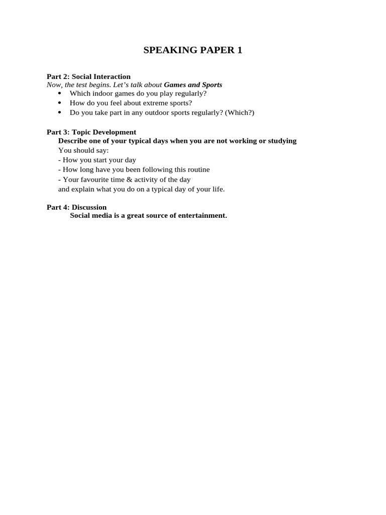 Speaking Paper 1 | PDF