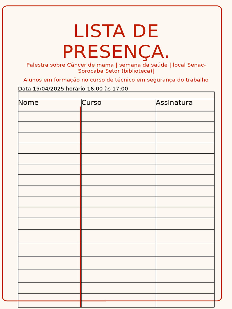Lista de Presença Palestra | PDF
