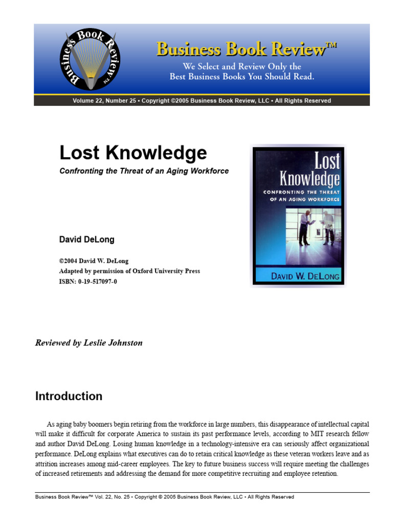 LostKnowledge BusinessBookSummary | PDF | Employee Retention | Knowledge