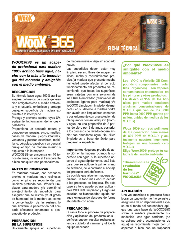 Woox 365 Ficha Técnica | PDF | Agua | Madera