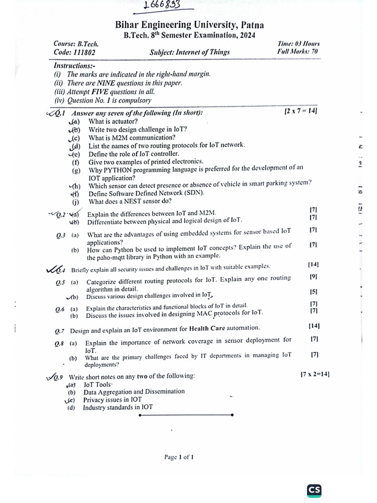 IE 8th Sem PYQ 2024 | PDF