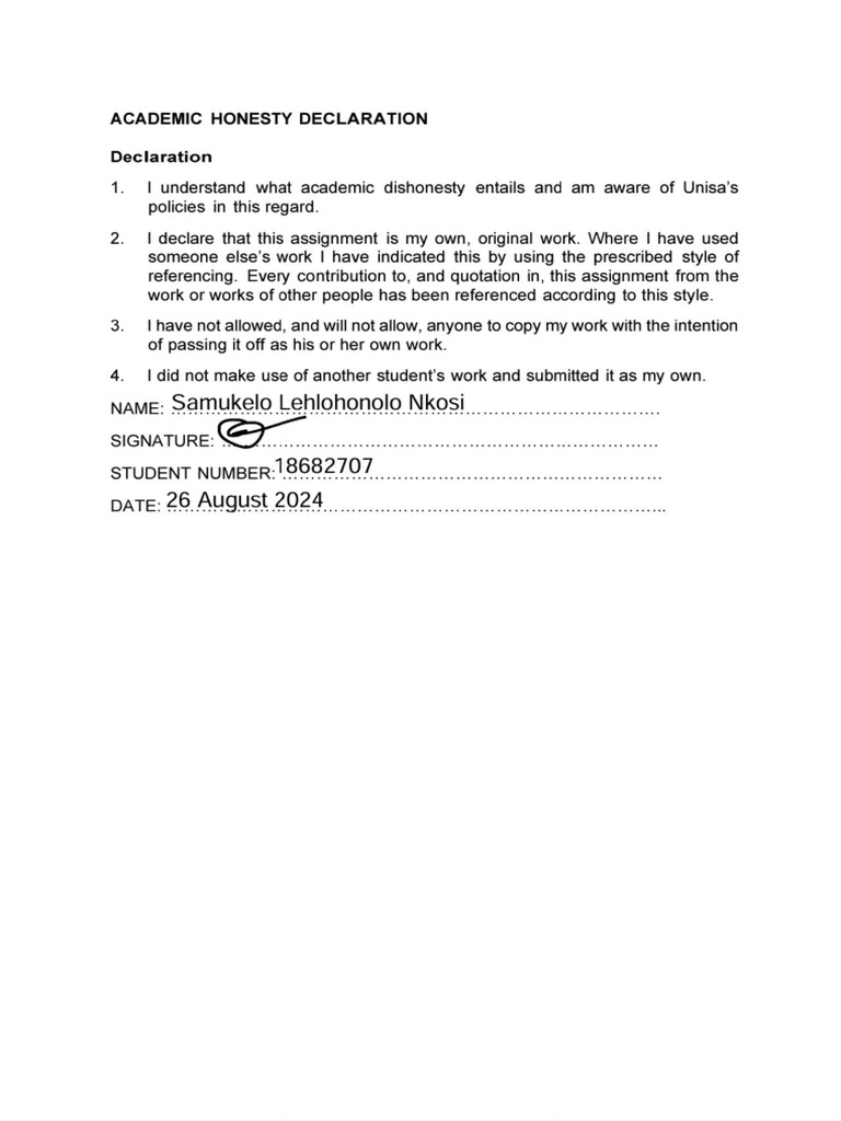 Academic Honesty Declaration | PDF