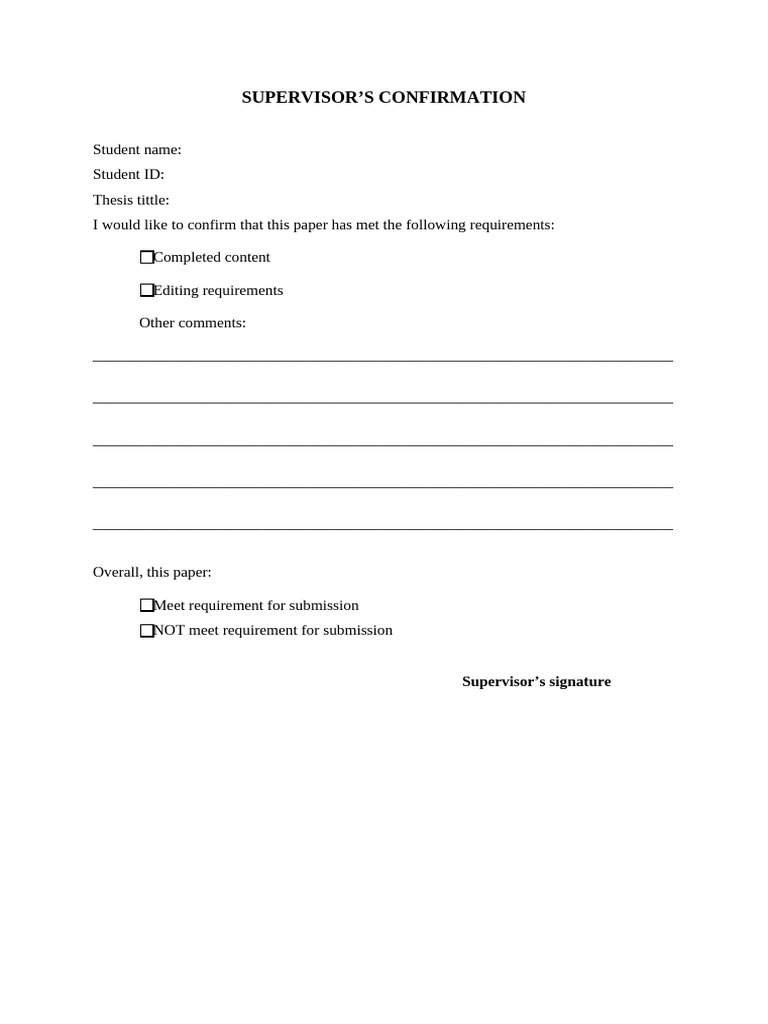 Supervisor's Confirmation for Thesis Submission | PDF